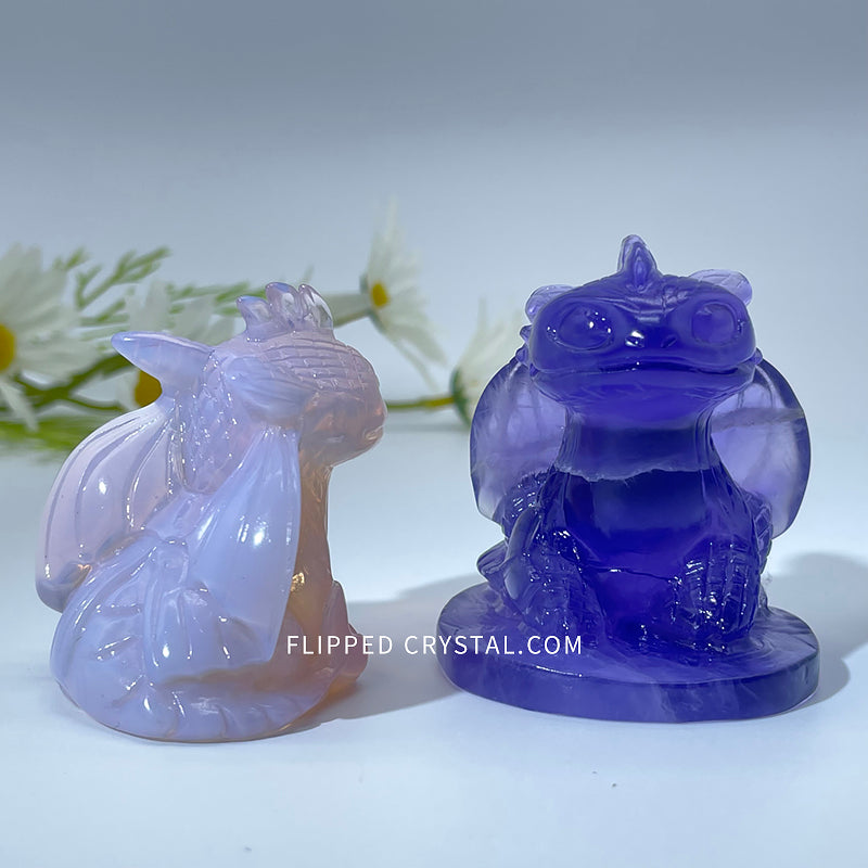 Toothless Carving（Fluorite，pink opalite ，Opalite，Black Obsidian ...