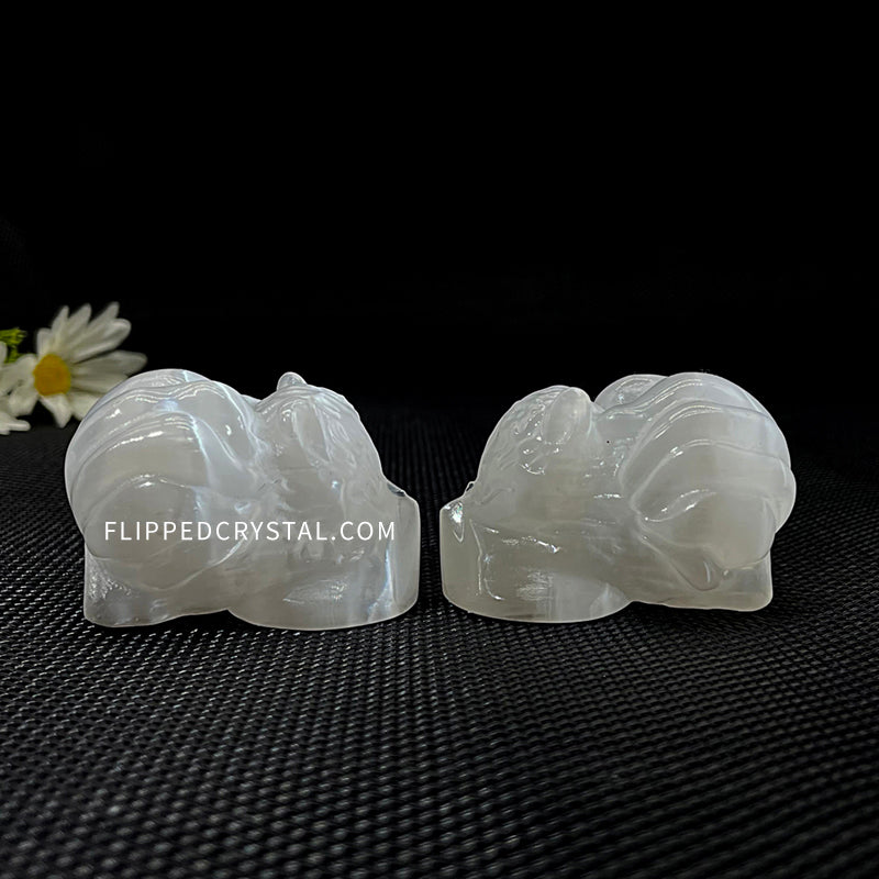 Selenite Nine Tailed Fox – Flipped Crystal